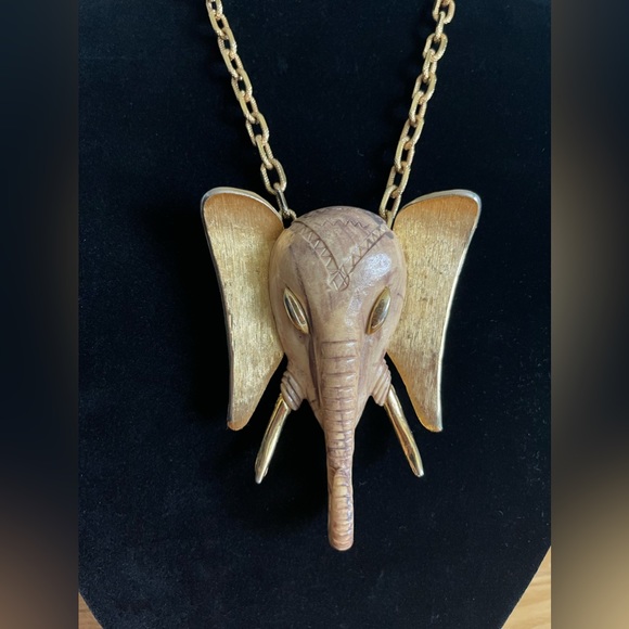 Jewelry | Vintage 197s Luca Razza Gold Toned Carved Resin Elephant ...